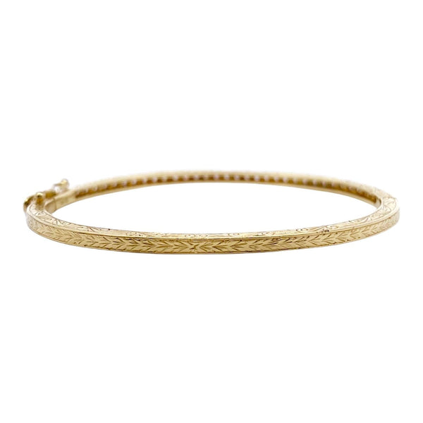 Penny Preville 18K Yellow Gold Engraved Diamond Bangle Bracelet - HIGH KARAT LLC